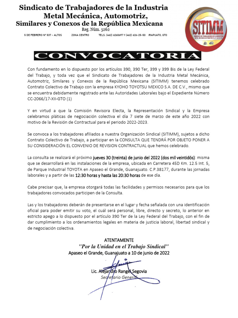 Convocatoria Ktmex Consulta 2022 PDF | PDF | Sindicato | Gobierno