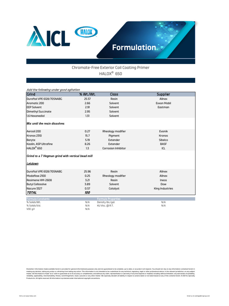 Chromate-Free Exterior Coil Coating Primer - HALOX 650 - 2 | PDF ...
