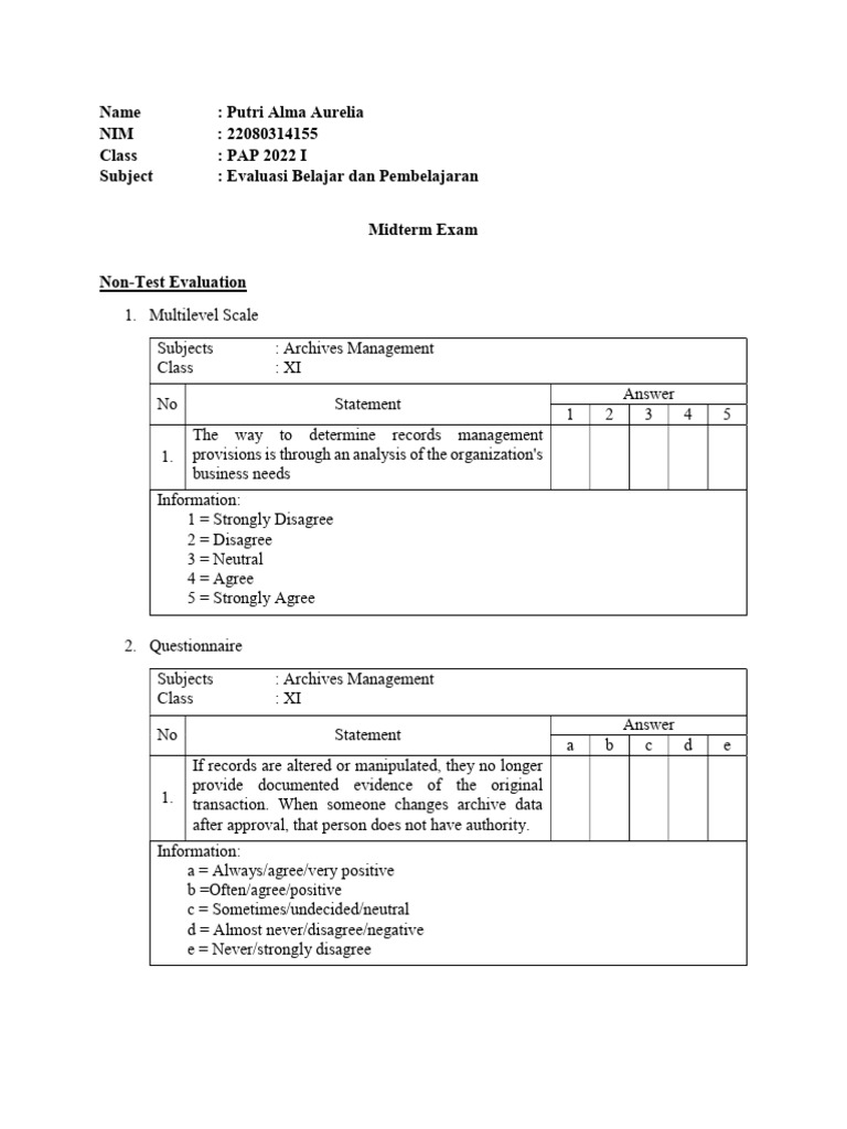 Evaluation Assessment For Office Administration Students of Vocational ...