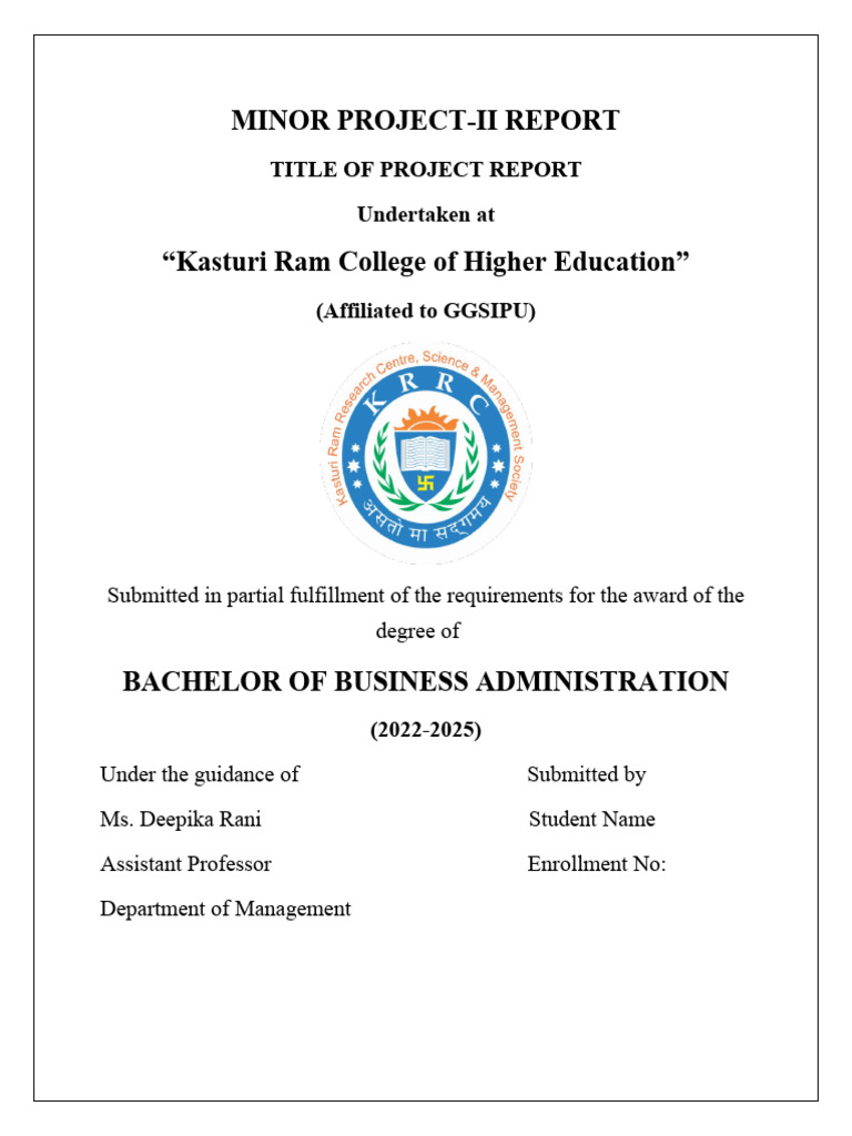 Front Pages Minor Project 2 Formats Pdf Customer Satisfaction