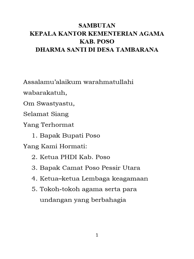 Sambutan Dharma Santi | PDF
