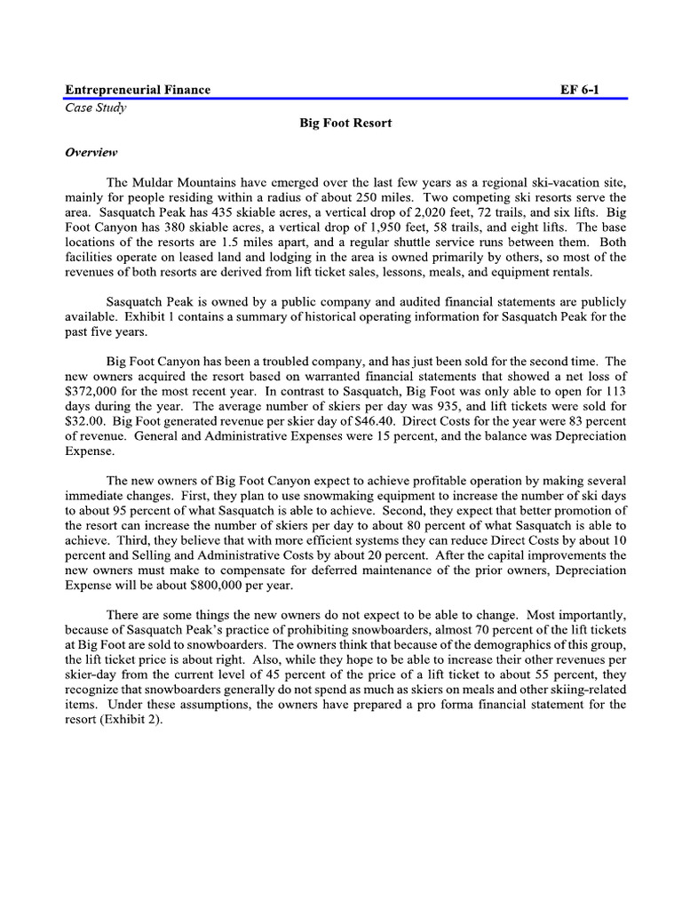 Bigfoot Resort Case Study (EF 6-1) | PDF
