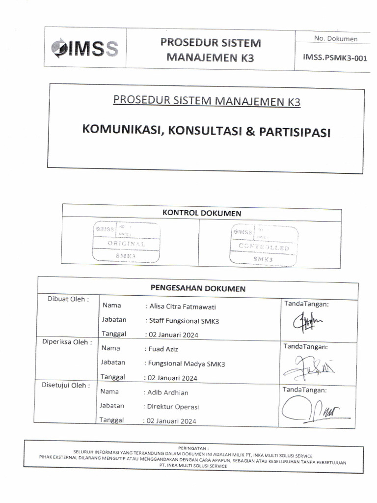 Prosedur Sistem Manajemen K3 - Komunikasi Konsultasi Partisipasi | PDF Prosedur Sistem Manajemen K3 - Komunikasi Konsultasi Partisipasi | PDF