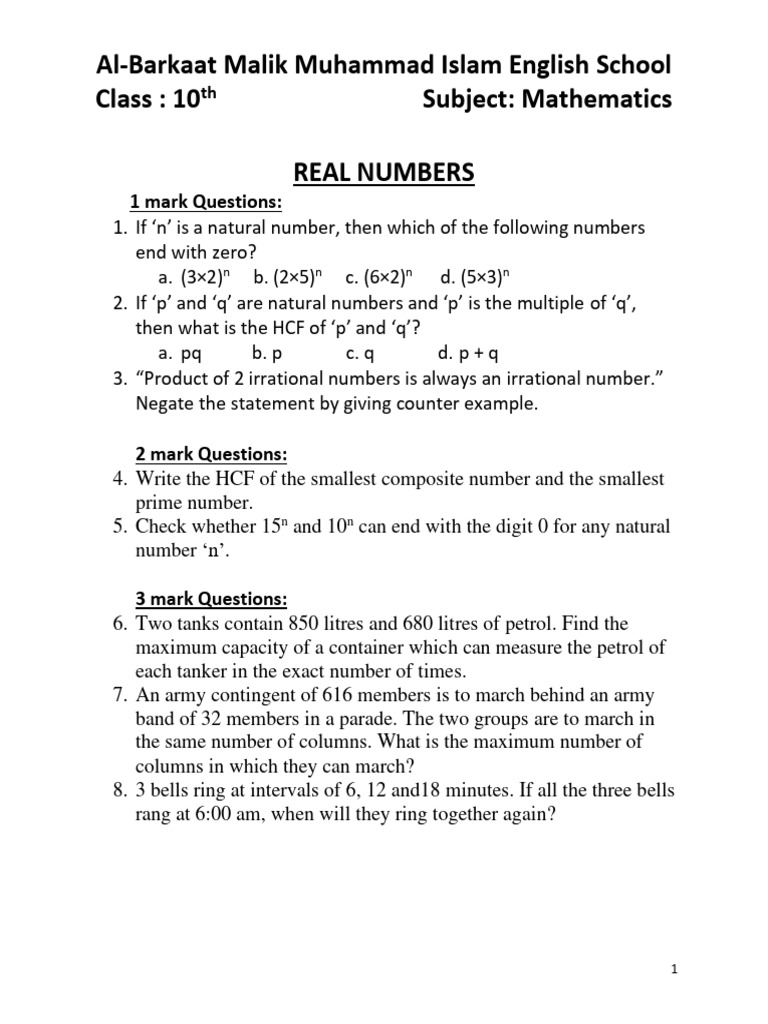 Real Numbers Extra Questions | PDF