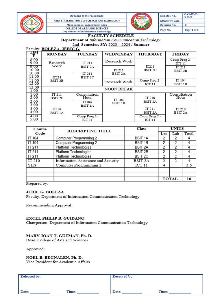 Faculty Sched - Boleza Jeric | PDF | Computing