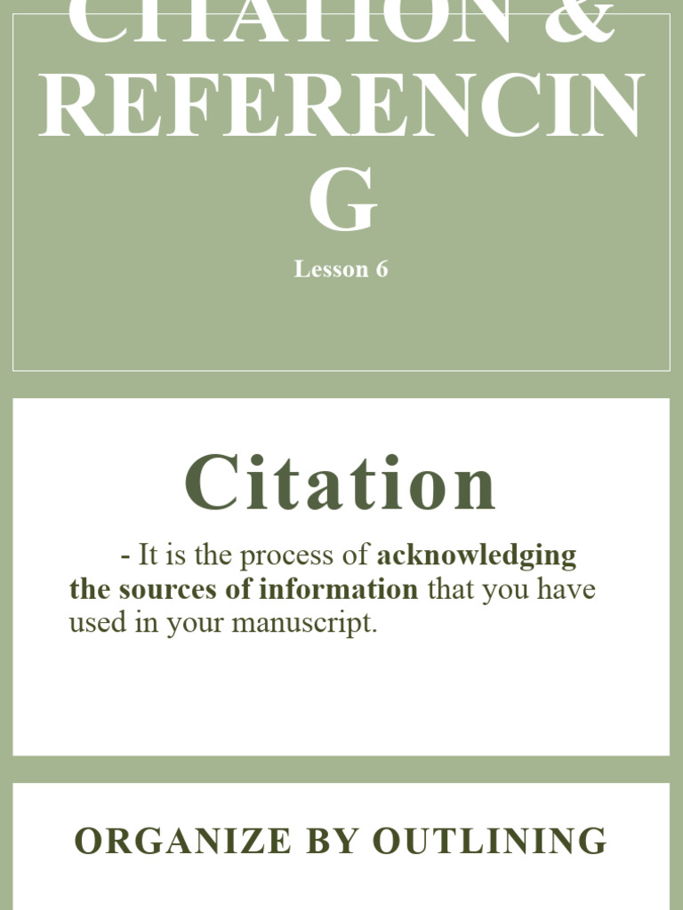 Lesson 6. Citation and Referencing | PDF | Citation | Writing
