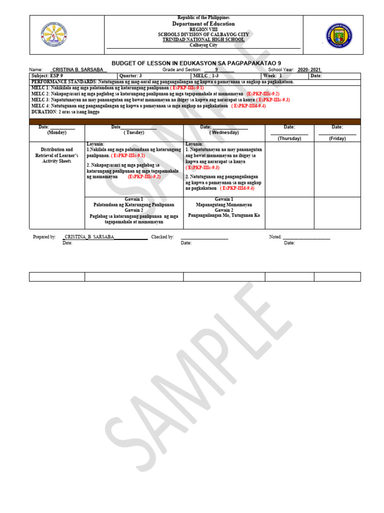 Bol Week 1& 2 Esp9 | PDF