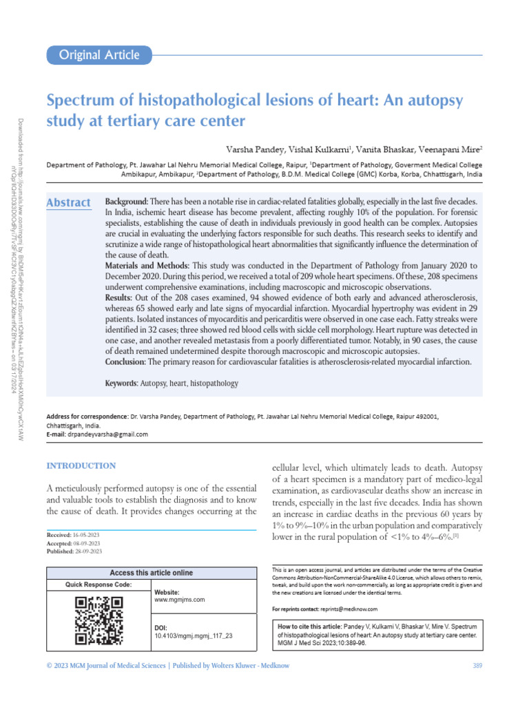 Spectrum of Histopathological Lesions of Heart An.3 | PDF | Myocardial ...
