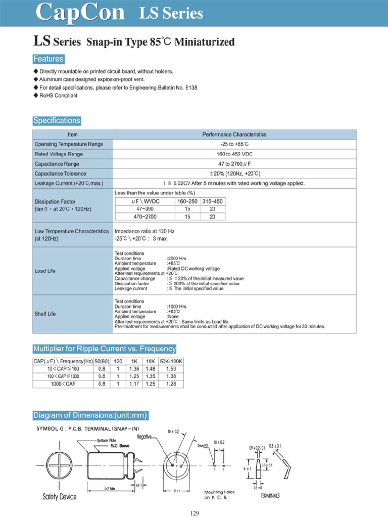 CapCon (Snap-In) LS Series | PDF
