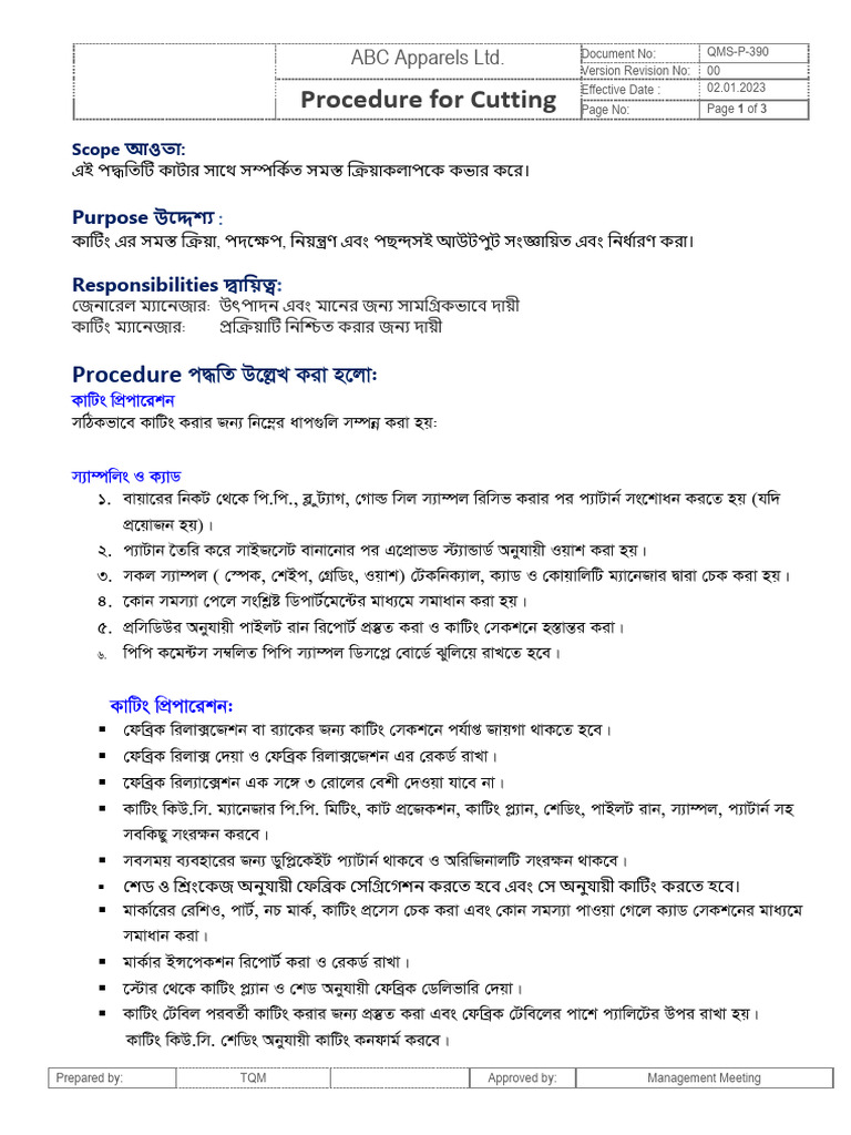 Procedure For Cutting | PDF