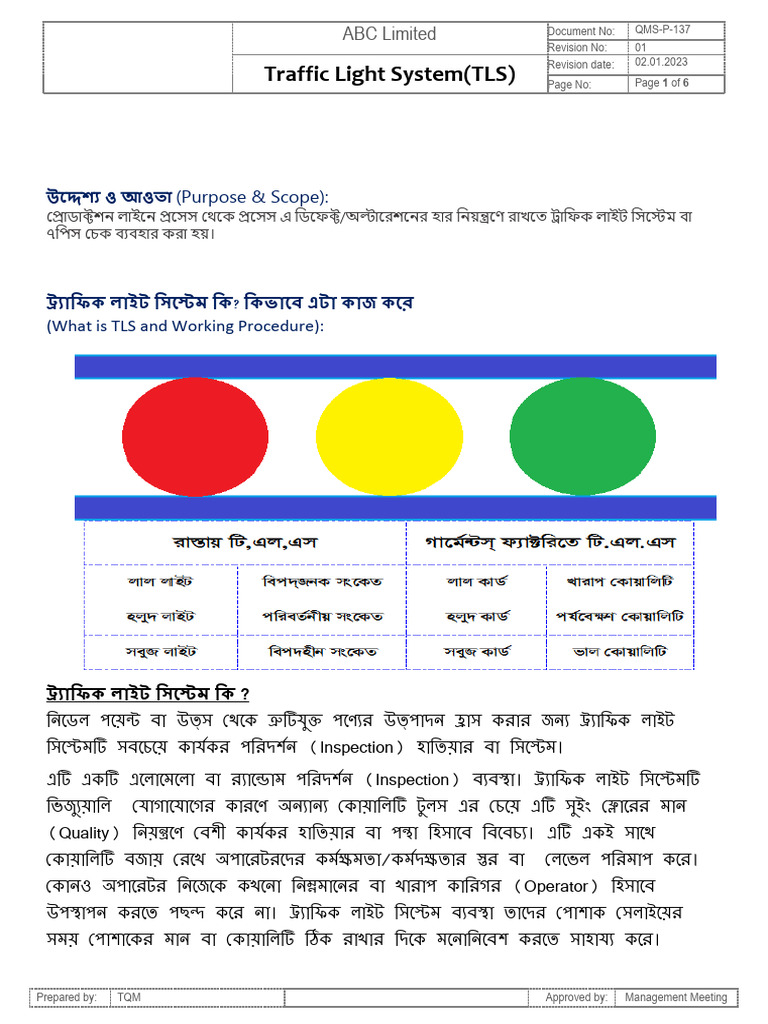 Traffic Light System (TLS) Procedure For RMG | PDF