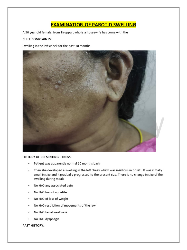 Examination of Parotid Swellling | PDF | Medical Specialties | Diseases ...