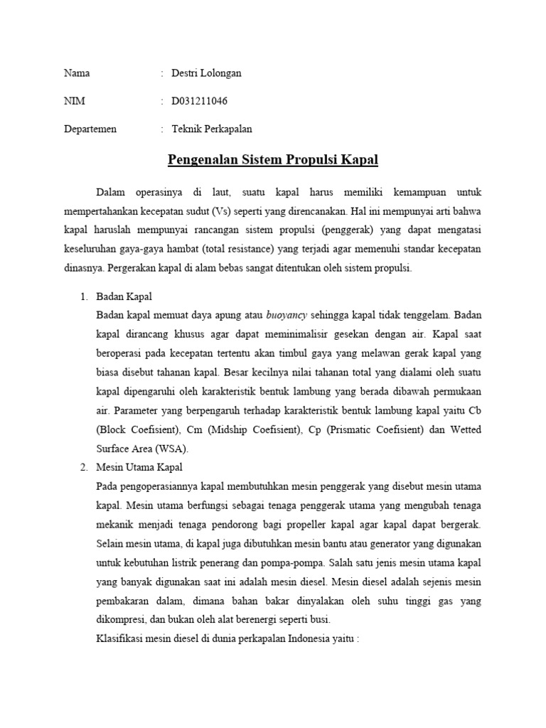 Pengenalan Sistem Propulsi Kapal | PDF