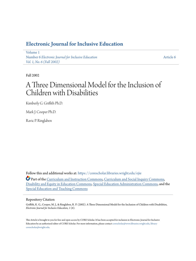A Three Dimensional Model For The Inclusion of Children With Disa | PDF ...