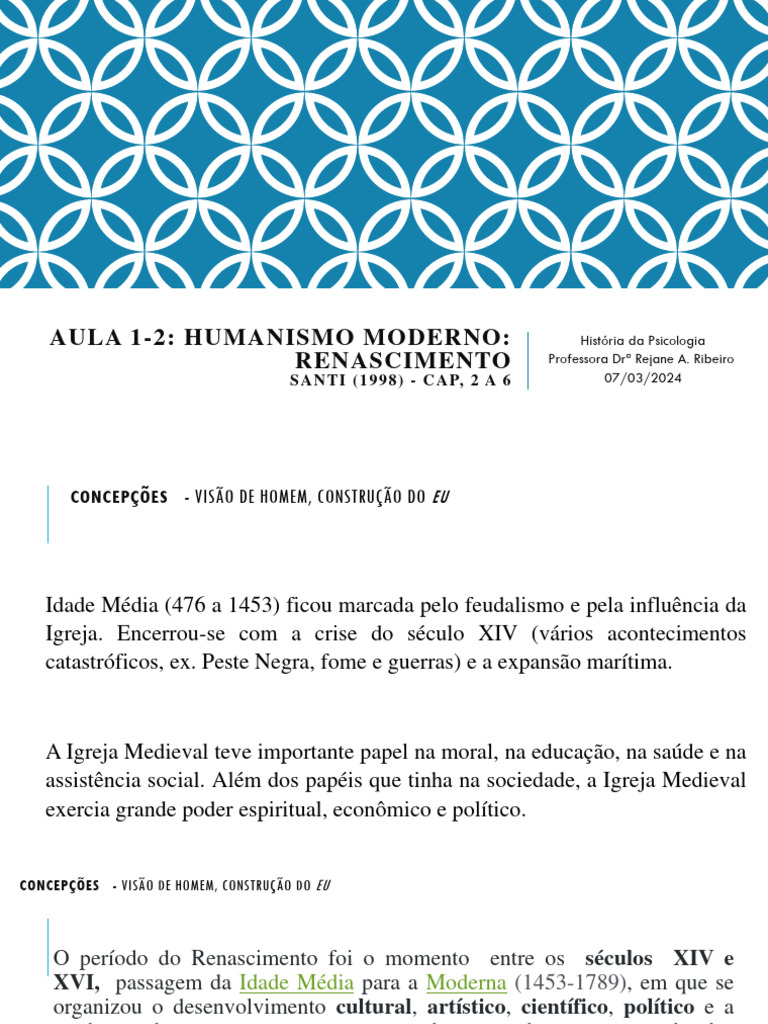 Aula 2 - Humanismo Moderno - Renascimento | PDF | Renascimento | Idade ...