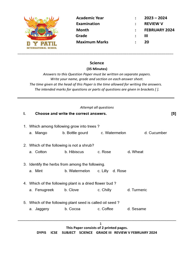 GRADE 3 rEVIEW 5 SCIENCE | PDF | Plants | Trees