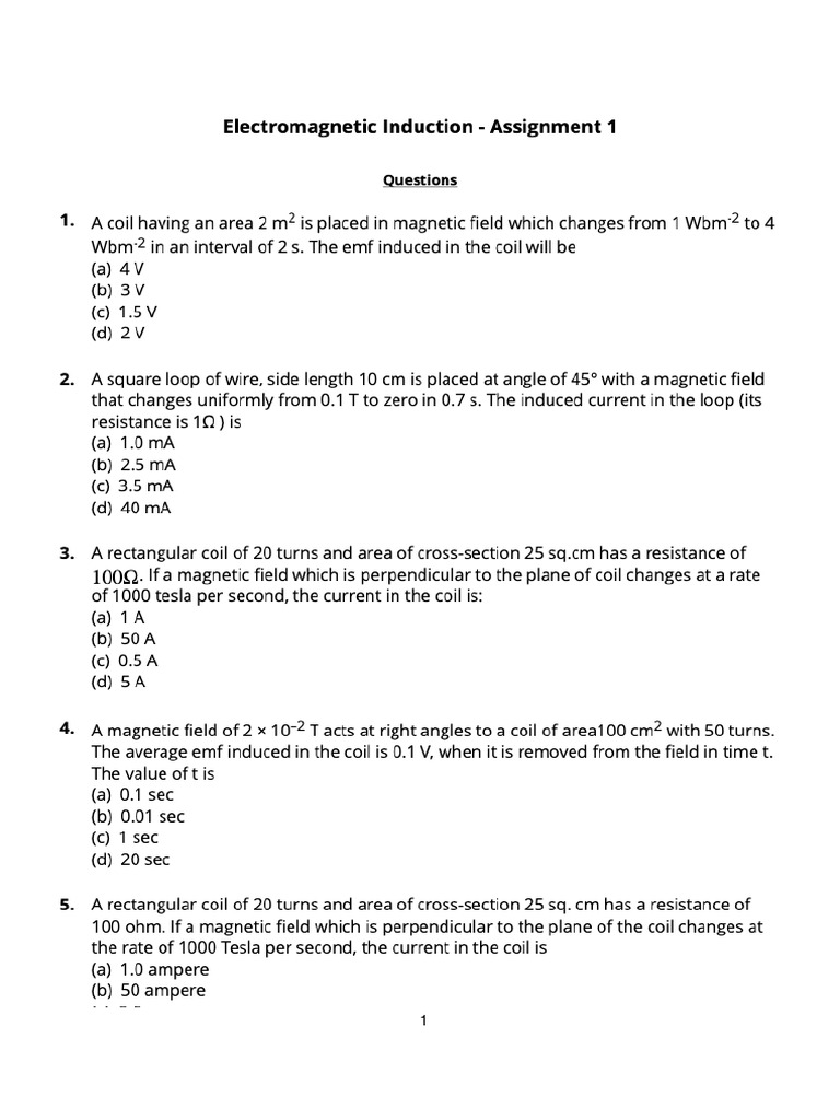 Electromagnetic Induction - Assignment 1 | PDF