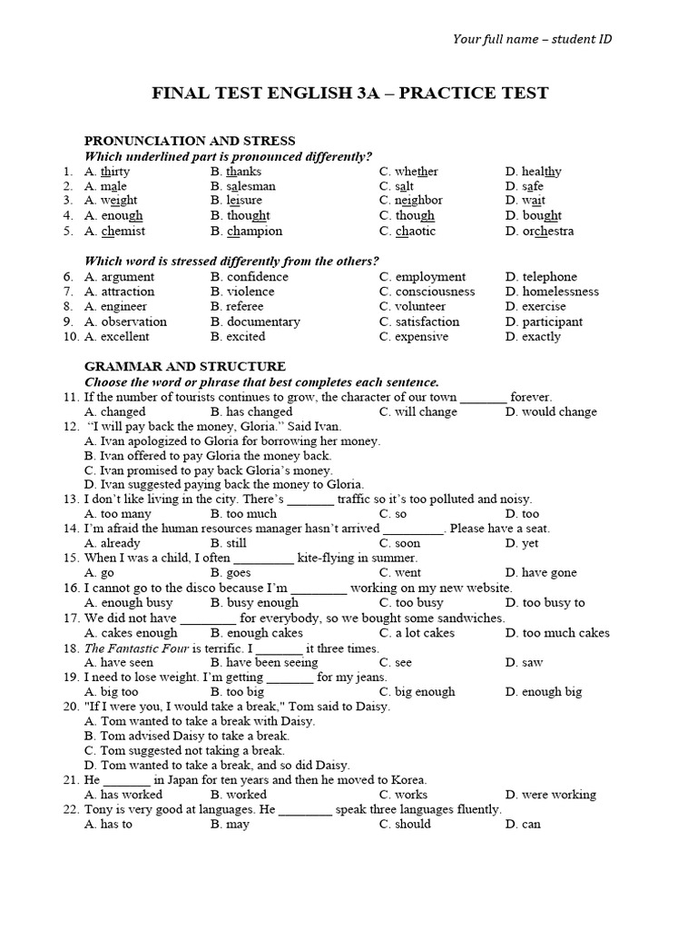 English 3A Practice Test | PDF | Association Football | Indigenous ...
