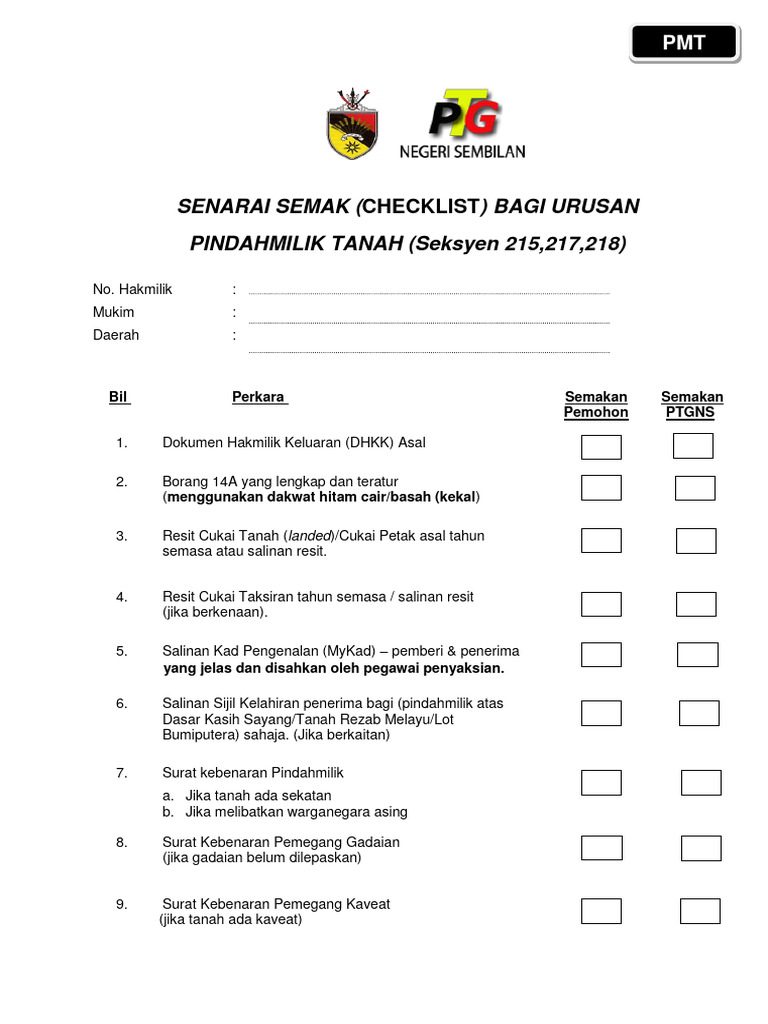 Senarai Semak Pindahmilik Tanah | PDF