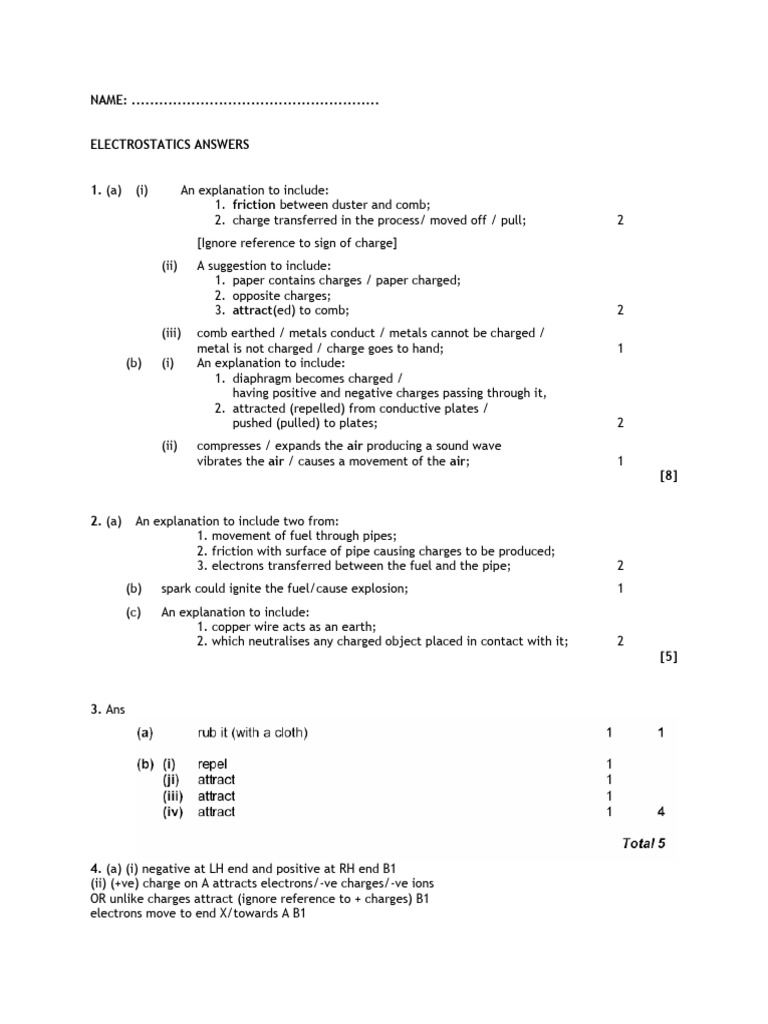 Electrostatics 1: Key Concepts & Answers | PDF | Electric Charge | Electron