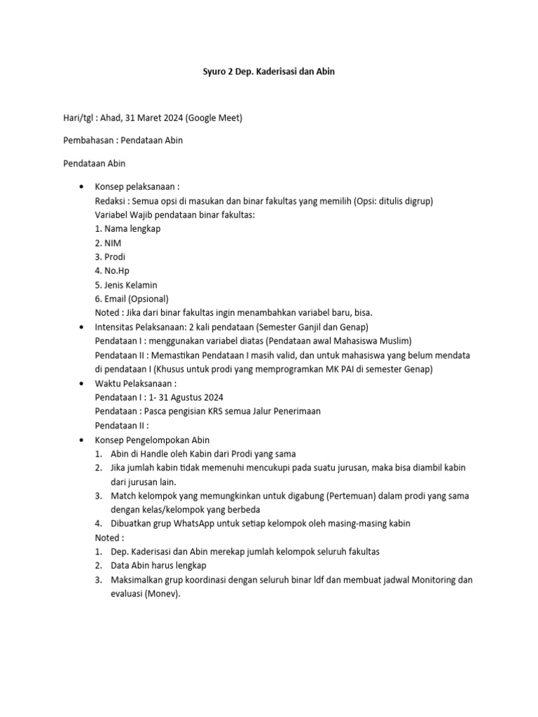 Syuro 2 Dep. Kaderisasi Dan Abin Binar 2024 | PDF