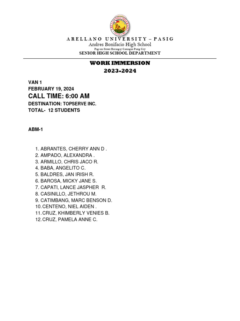 1st & 2nd Batch Abm Work-Immersion-Feb-19-2024 | PDF