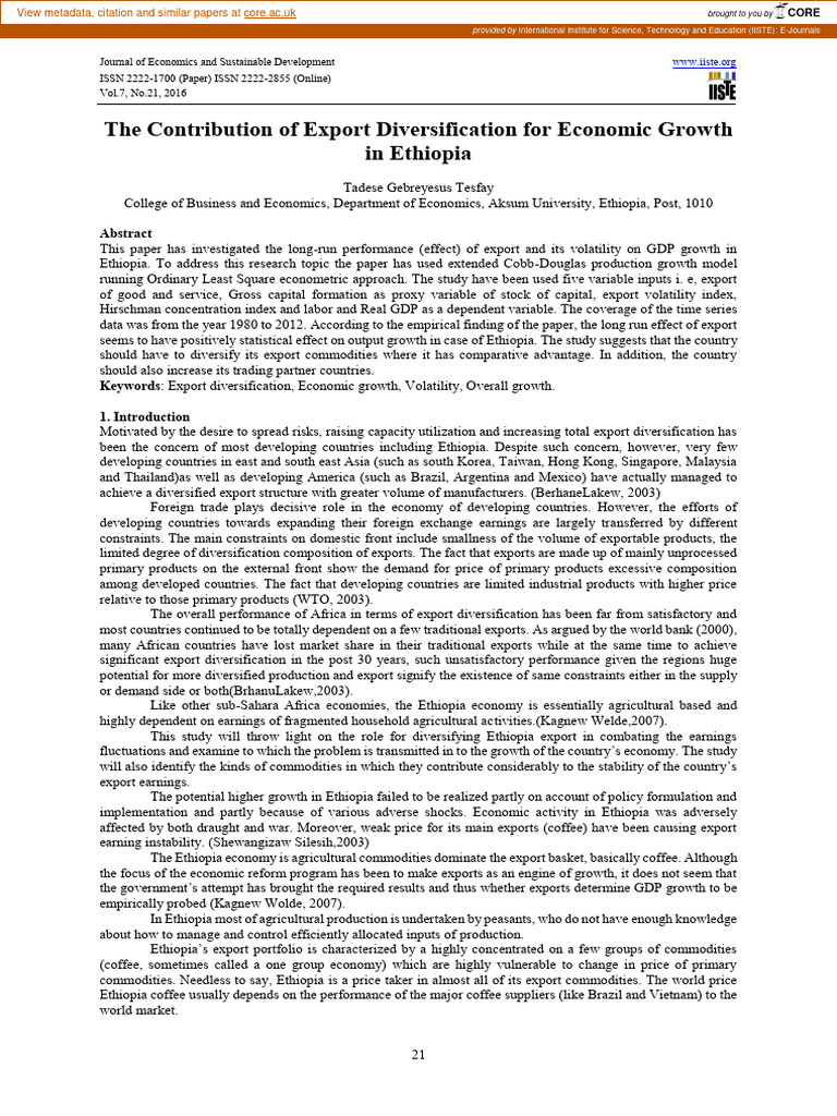 The Contribution of Export Diversification For Economic Growth | PDF ...