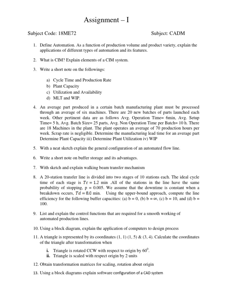 Assignment - 1 - 18ME72 - CADM | PDF