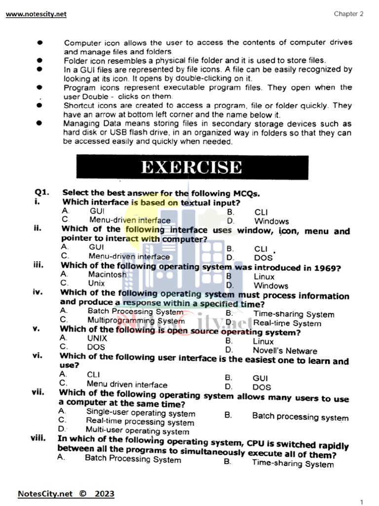 Computer Class 9th Chap 2 Exercise | PDF