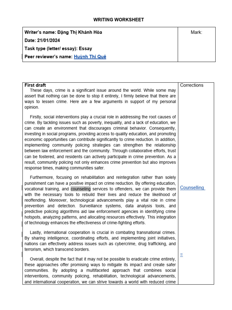 Writing worksheet_2 | PDF | Crimes | Crime & Violence