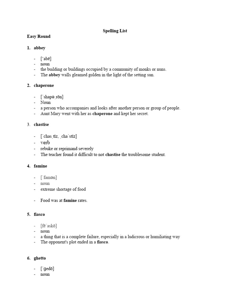 Vocabulary Spelling List with Definitions | PDF | Linguistics