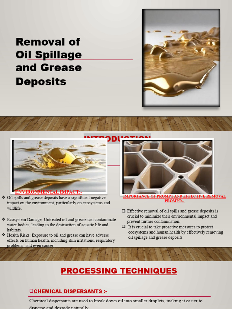 Presentation Removal of Oil Spillage and Grease Deposits | PDF | Oil ...
