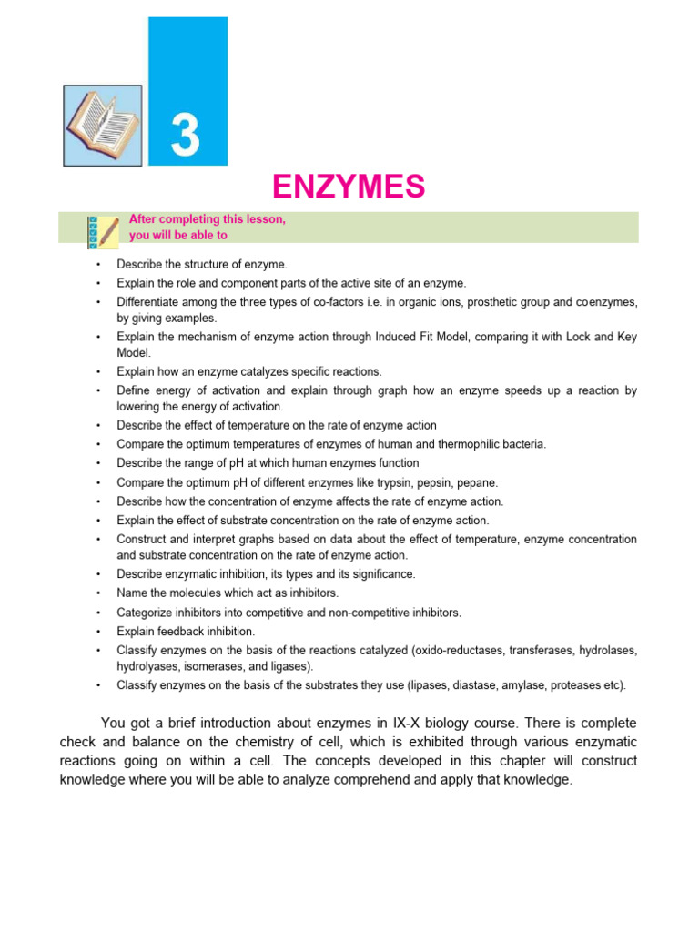 Chapter 3 Biology 11 Class Federal Board | PDF | Enzyme | Enzyme Inhibitor