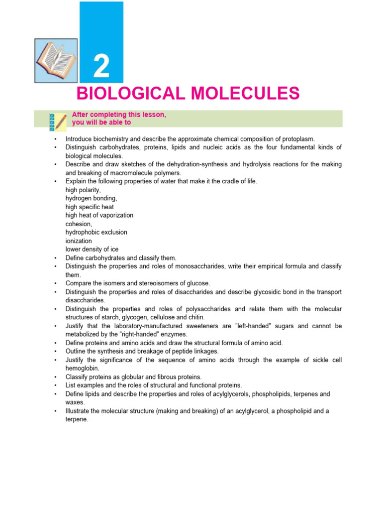Chapter 2 Biology 11 Class Federal Board | PDF | Chemical Bond | Water