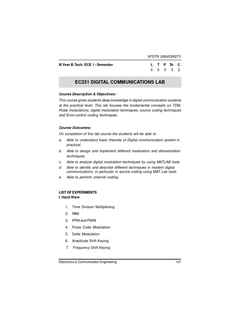 Digital Communications Lab Course Guide | PDF