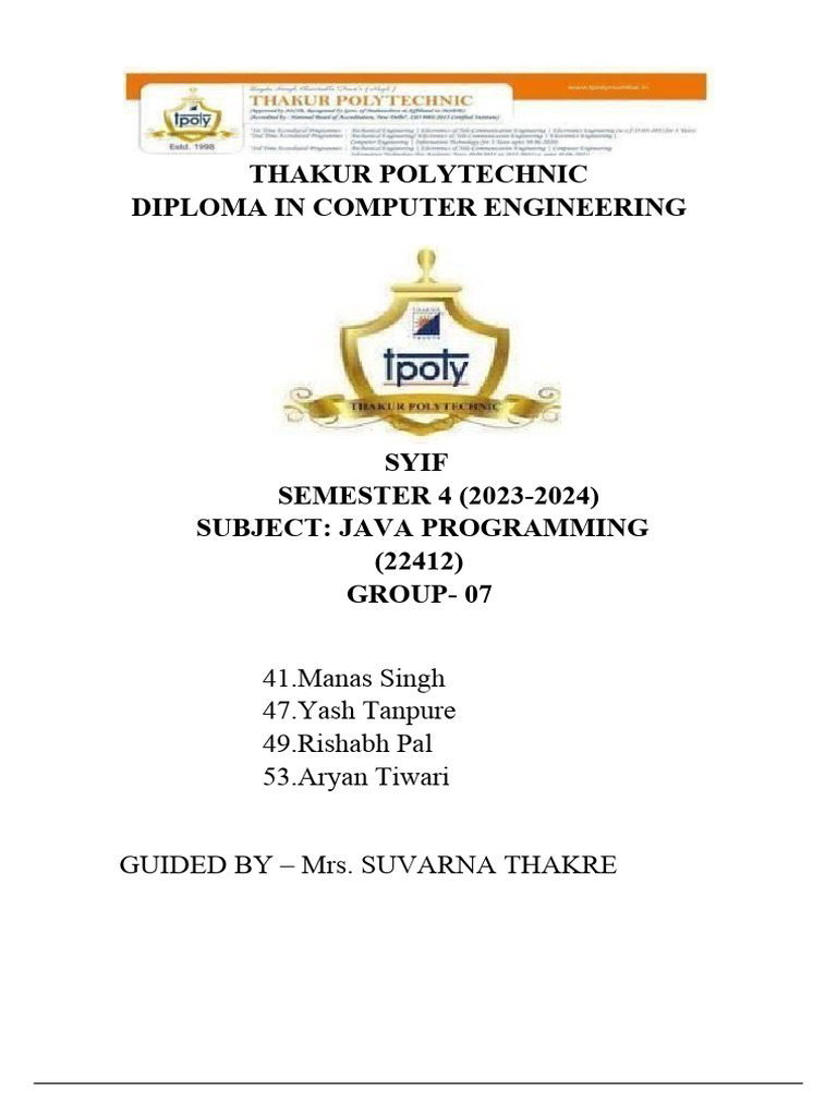 Java - Programming - Microproject. Final PDF | Download Free PDF | Method (Computer Programming ...