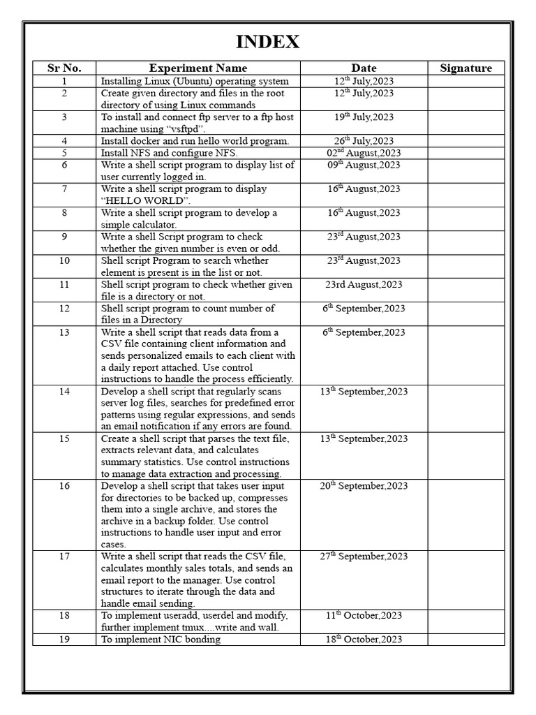 Linux & Shell Script Experiments | PDF | Shell (Computing) | Directory (Computing)