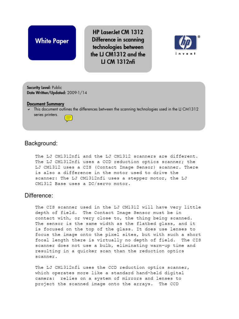 LJ CM 1312 Series Scanning Differences Whitepaper | PDF | Art