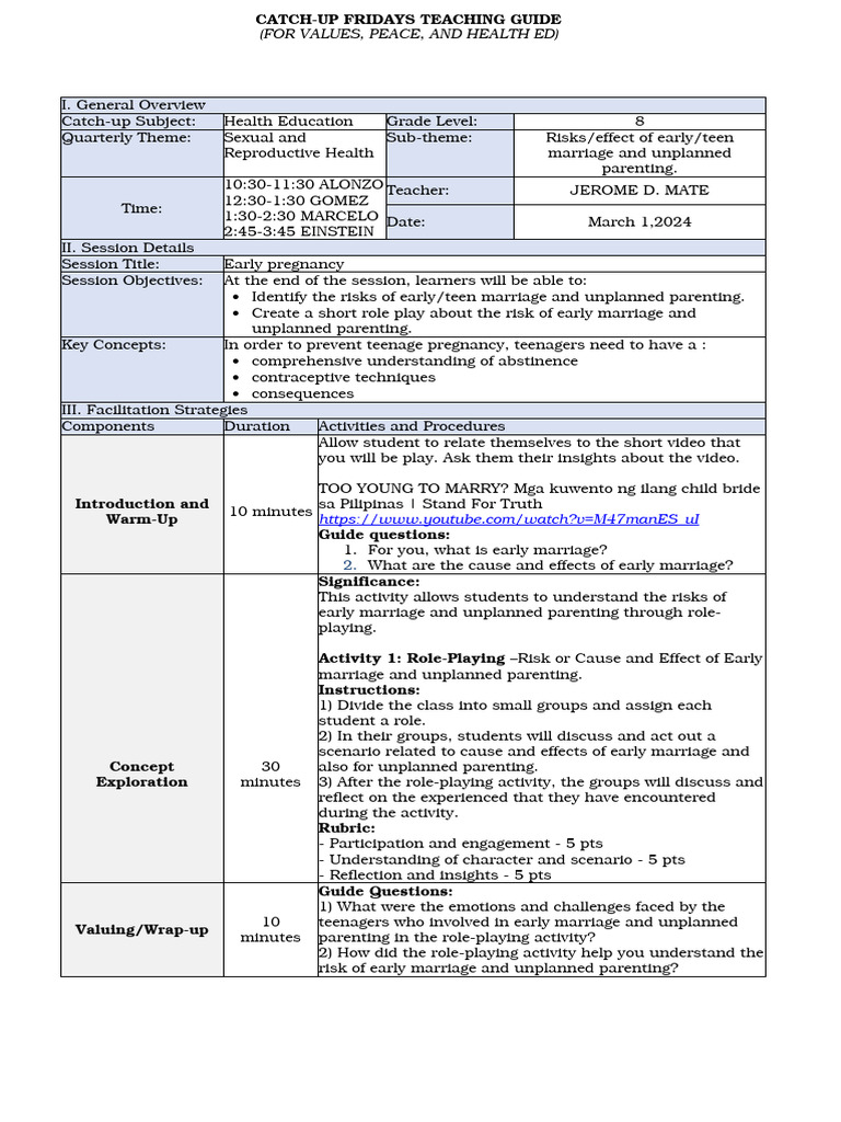MAR.1,2024 Teaching Guide Catchup Template Health Grade8. | PDF ... MAR.1,2024 Teaching Guide Catchup Template Health Grade8. | PDF ...