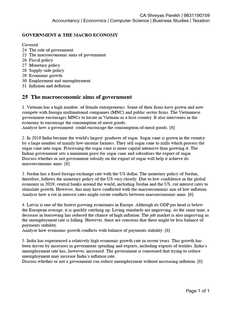 Government's Role in Macroeconomic Aims | PDF | Macroeconomics | Economics