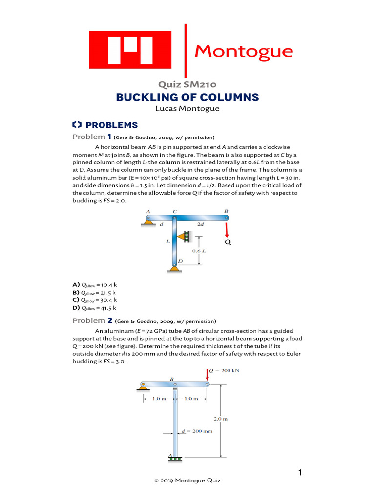 Buckling of Columns Solved Problems | PDF | Buckling | Column