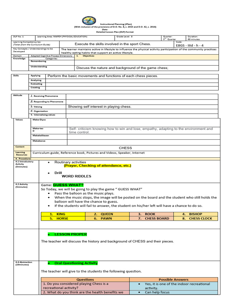 Lesson Plan | PDF | Chess | Learning