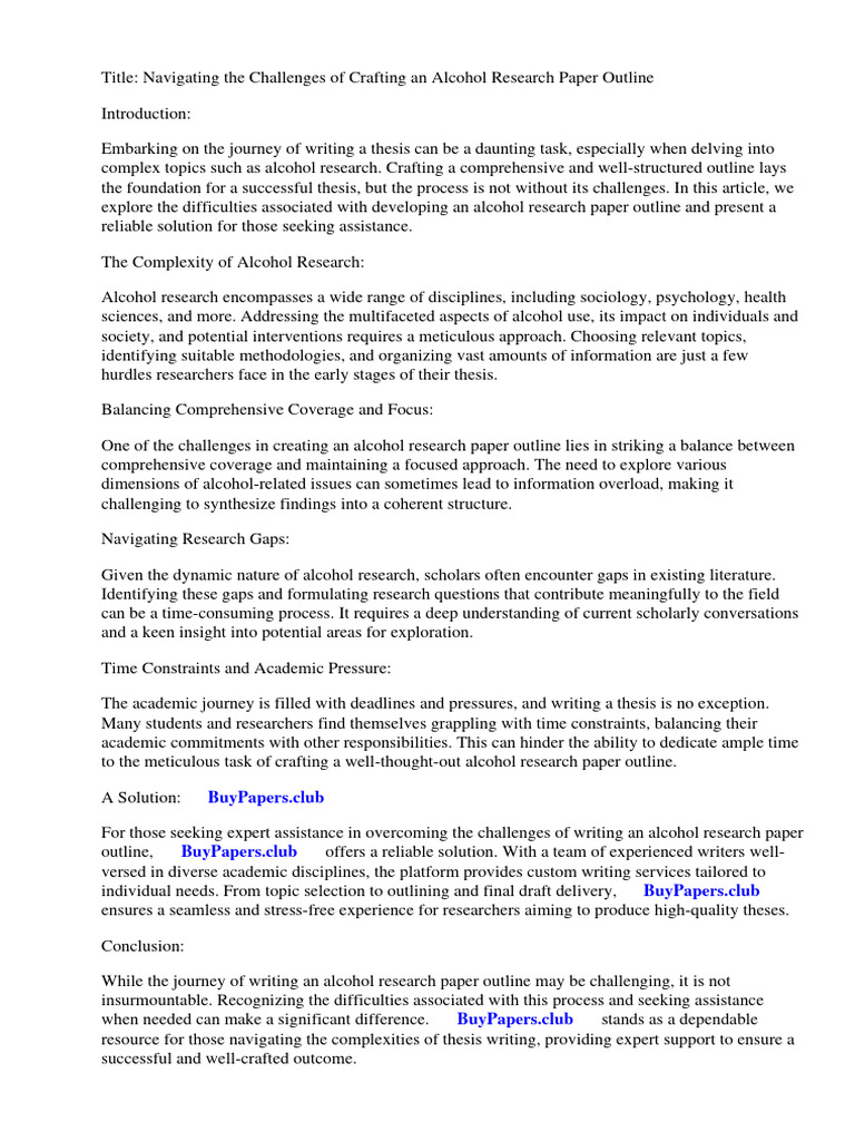 Alcohol Research Paper Outline | PDF | Alcoholism | Substance Abuse