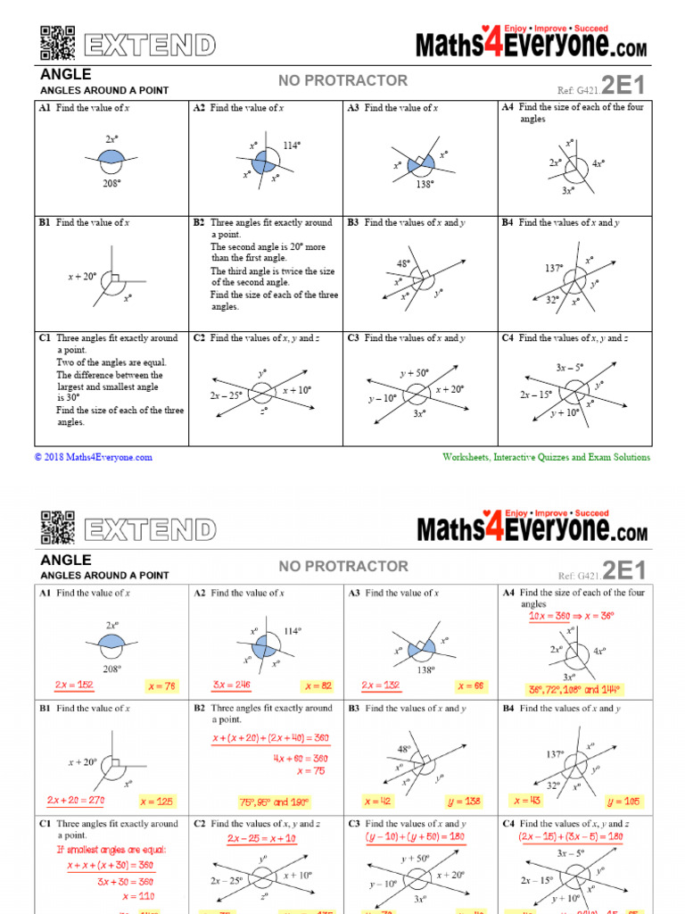 Angles Around a Point Worksheet | PDF