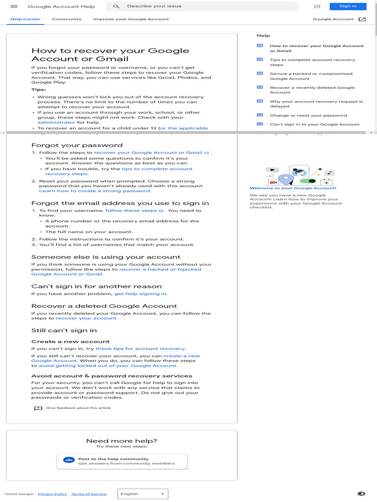 How To Recover Your Google Account or Gmail - Google Account Help | PDF ...