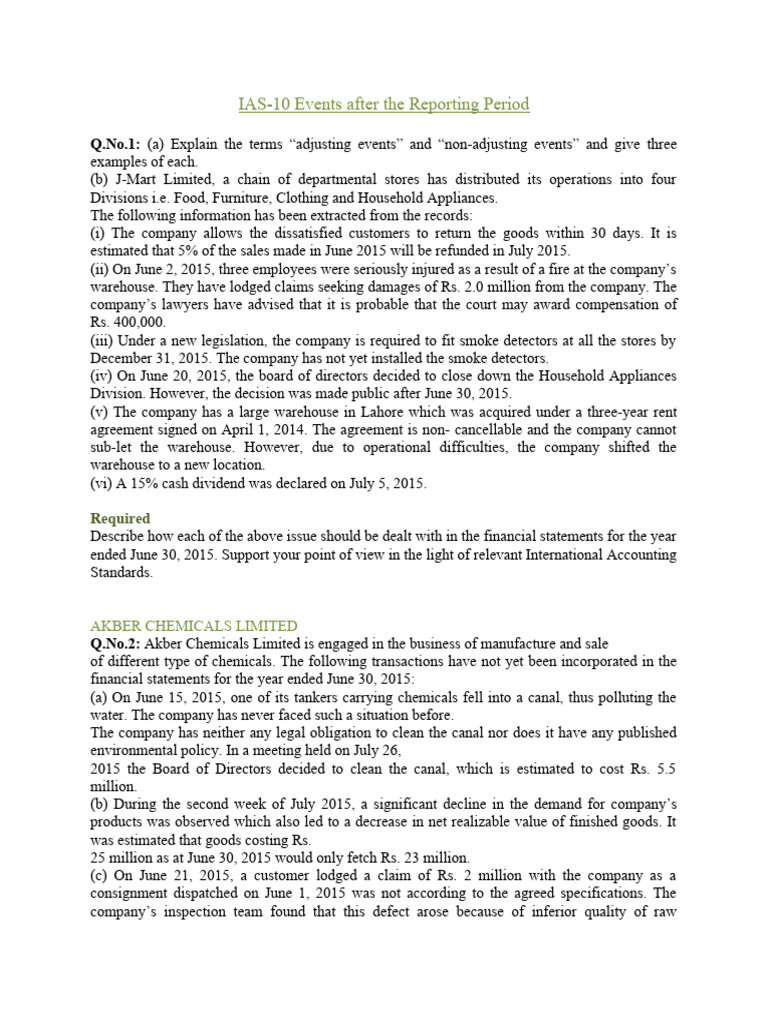 IAS 10 - IAS 37 Questions Final 27032024 103049am | PDF | Dividend | Inventory