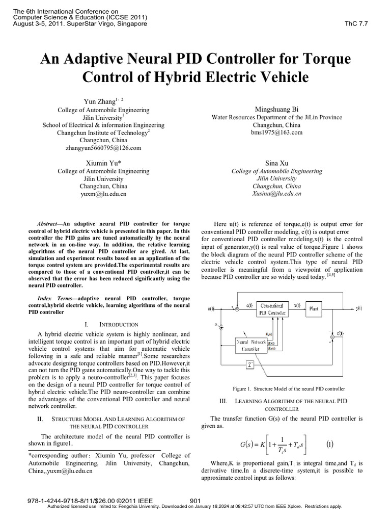 An Adaptive Neural PID Controller For Torque Control of Hybrid Electric Vehicle | PDF | Control ...