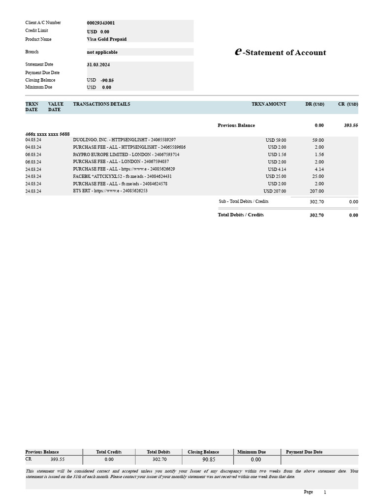 Credit Card Statement | PDF | Credit Card | Debits And Credits