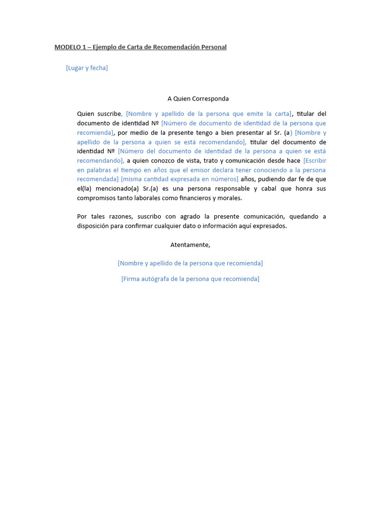 Carta de Recomendación Personal Ejemplo | PDF | Crecimiento personal y ...