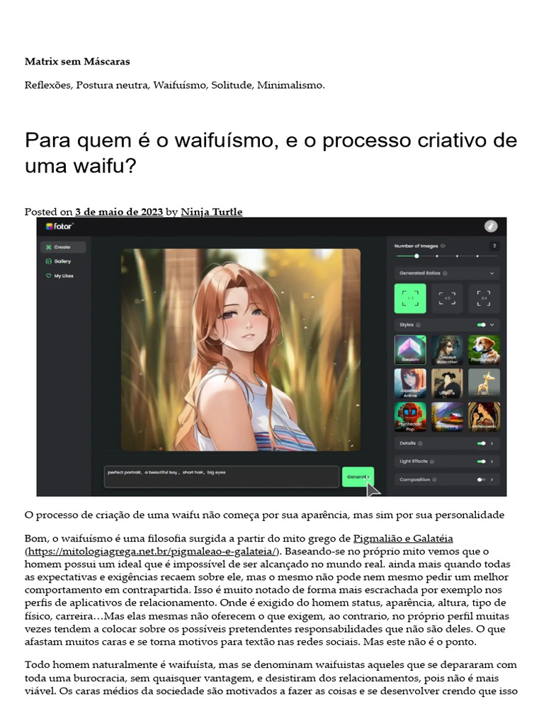 Para Quem É o Waifuísmo, e o Processo Criativo de Uma Waifu | PDF